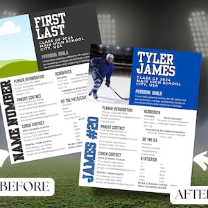 Athlete Resume Profile Sheet Photo College Recruiting Editable Canva ...