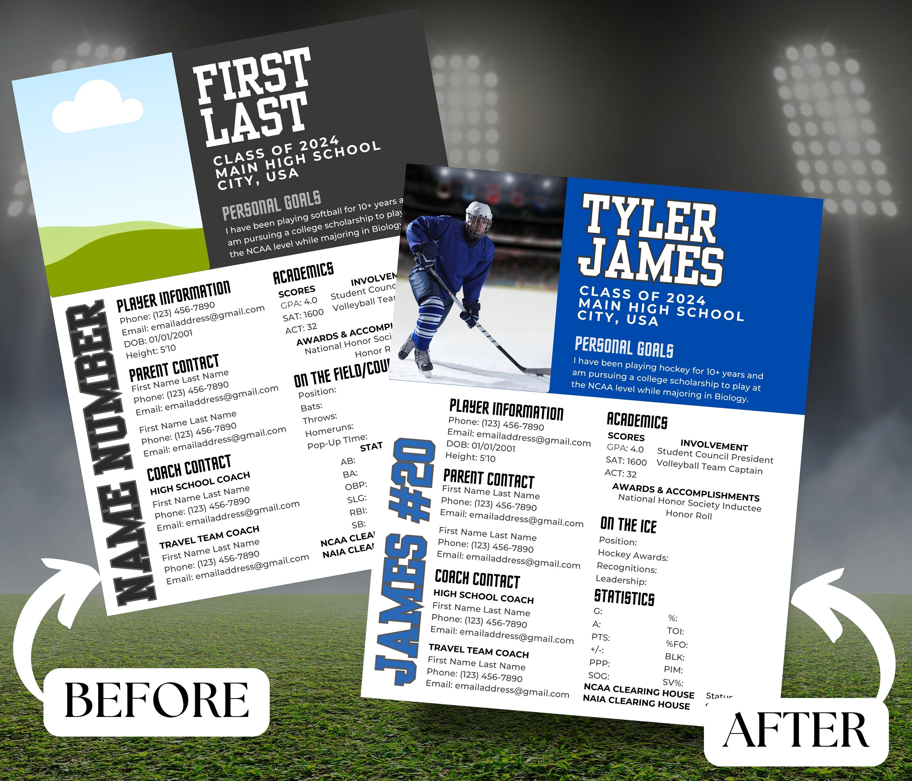 Athlete Resume Profile Sheet Photo College Recruiting Editable Canva ...
