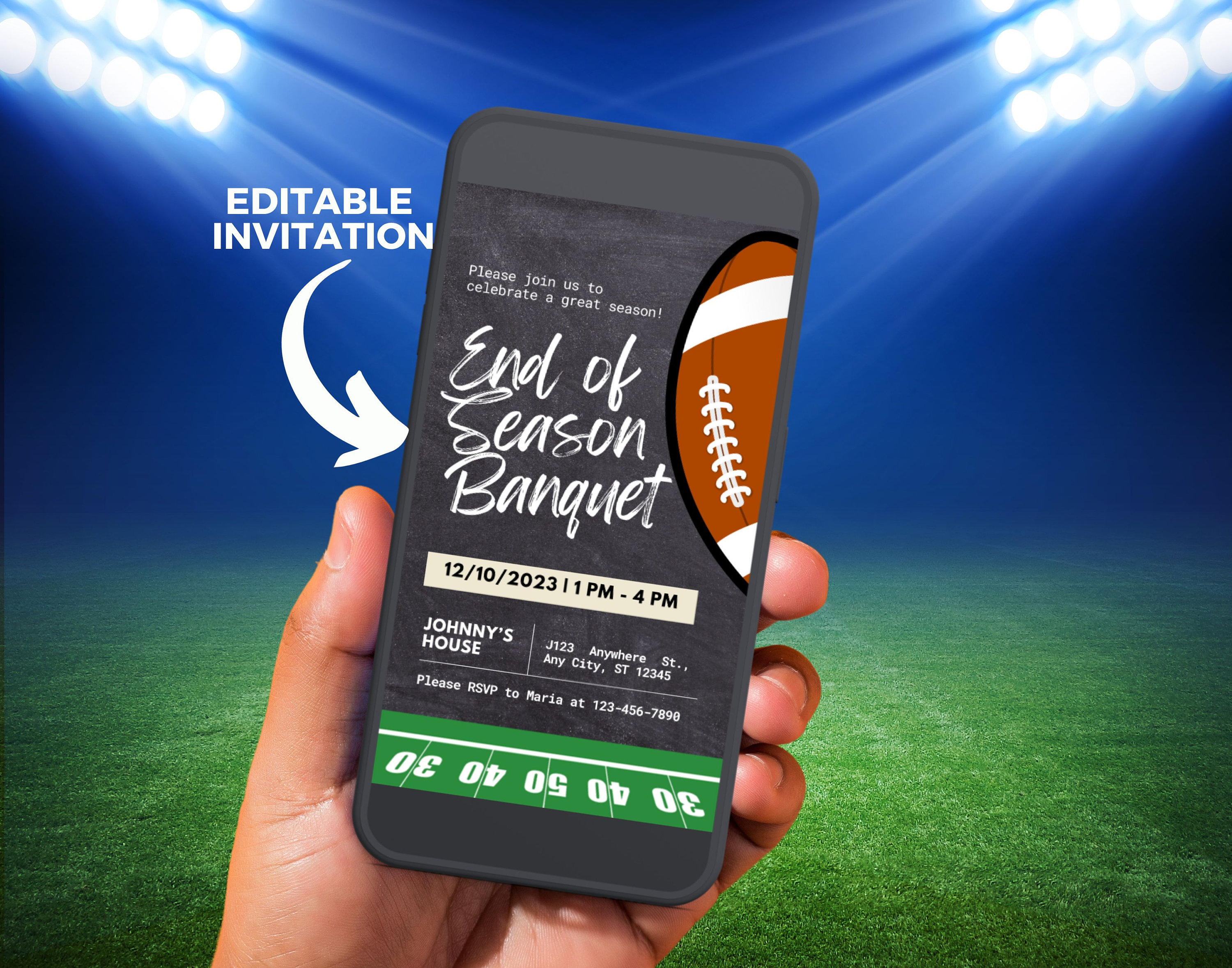 Digital Football Team End of Season Sports Banquet PHONE Invitation ...