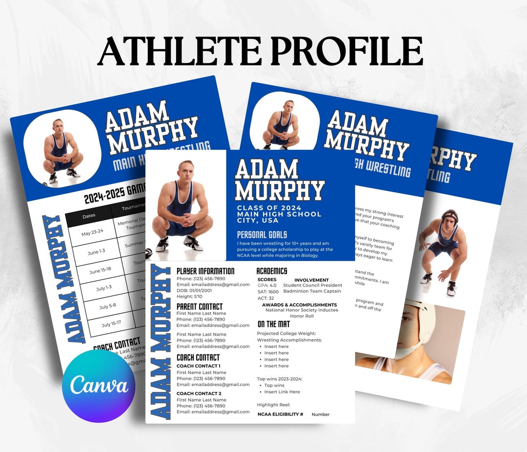 Wrestling Athlete Profile Sheet Photo College Recruiting Editable Canva ...