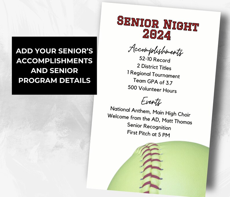 Softball Senior Night Program Canva Template Senior Game Girls Softball ...