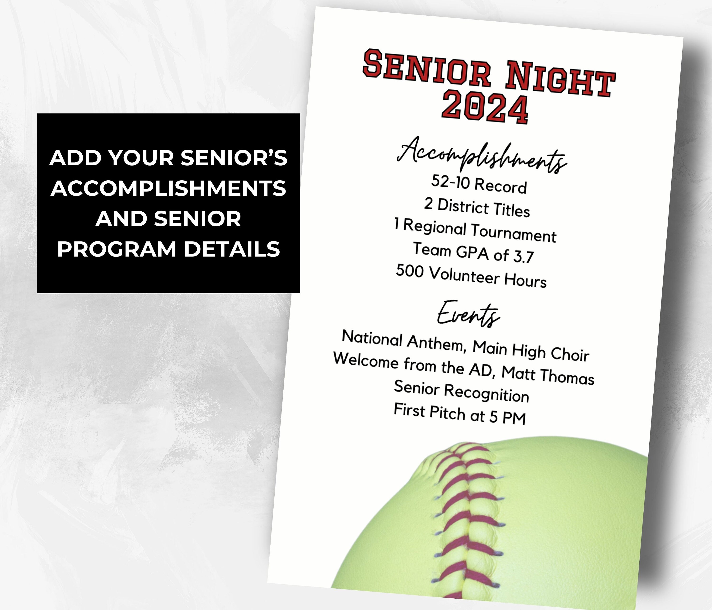 Softball Senior Night Program Canva Template Senior Game Girls Softball ...