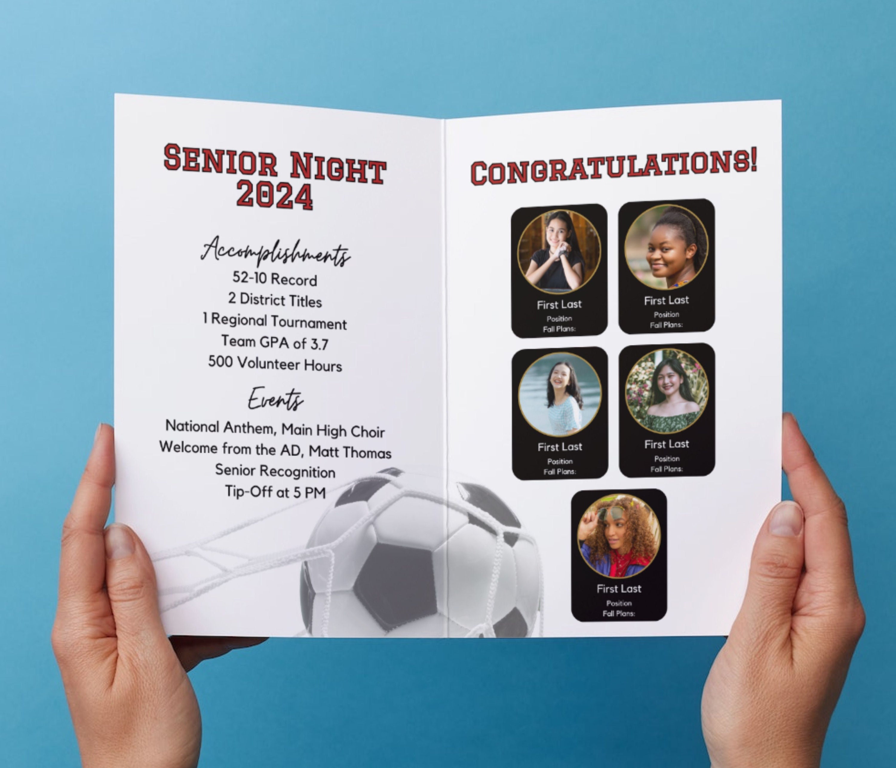 Soccer Senior Night Program Canva Template Senior Game Girls High School Soccer Team Editable ...