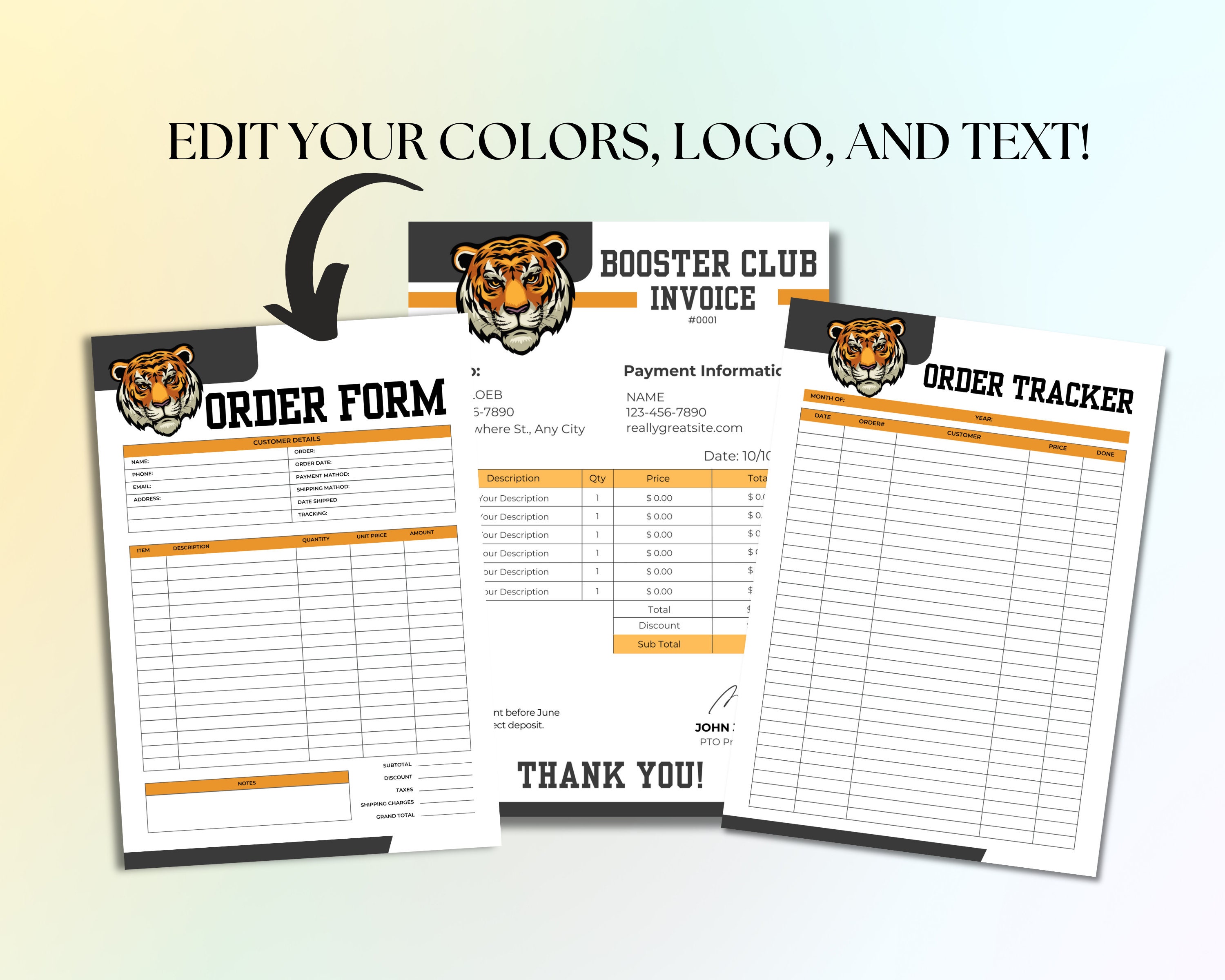 School Spirit Team Editable Order Forms Bundle, T-shirt Order Form ...