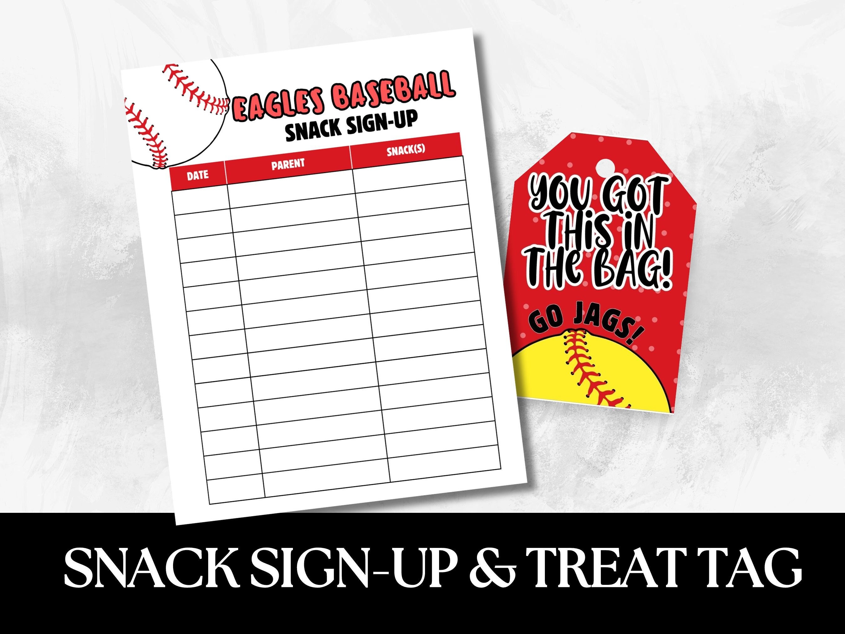 EDITABLE Baseball Snack Sign up Template and Snack Treat Tag Baseball ...