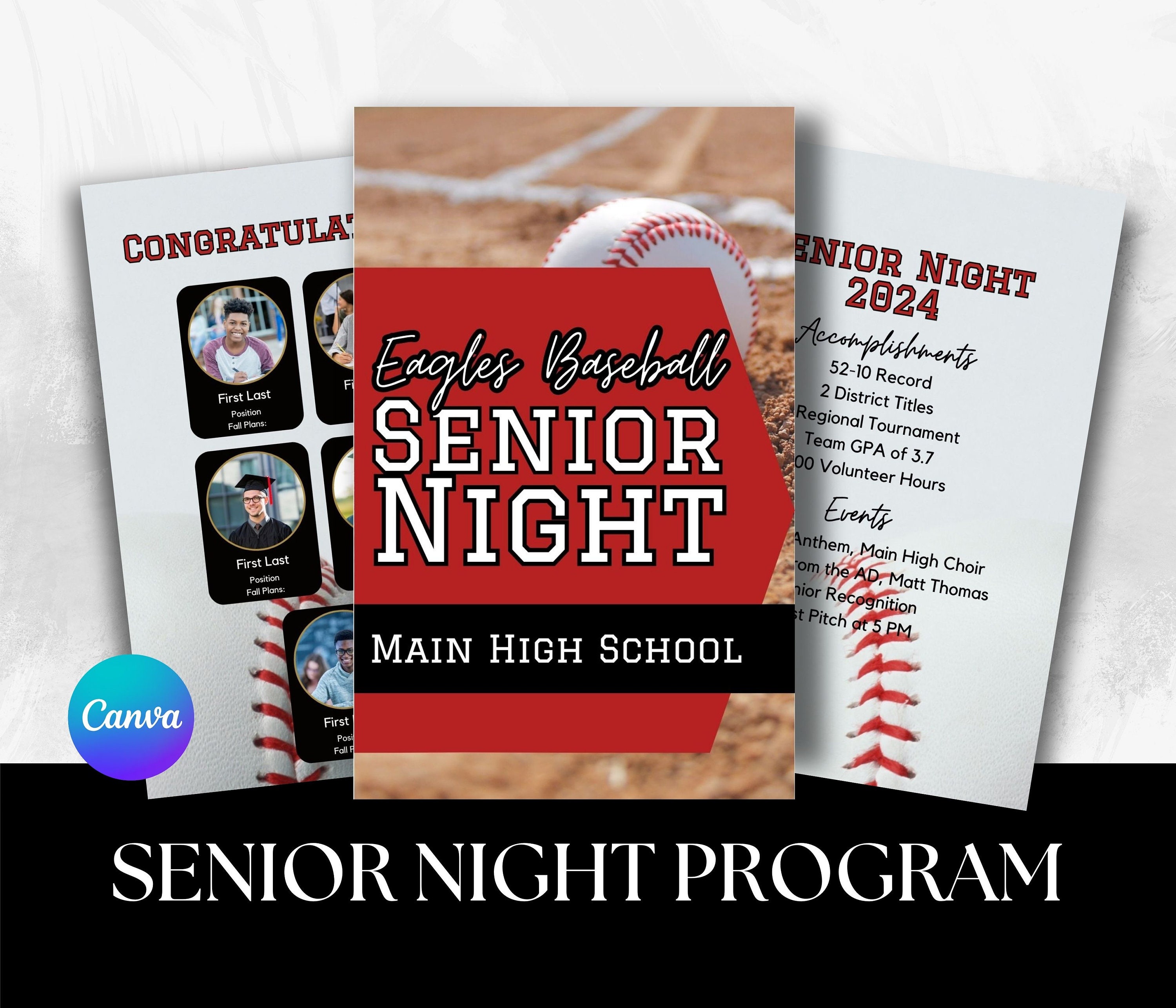 Baseball Senior Night Program Canva Template Senior Game Boys High ...