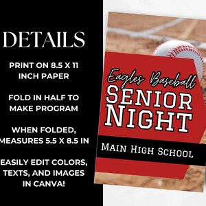 Baseball Senior Night Program Canva Template Senior Game Boys High ...