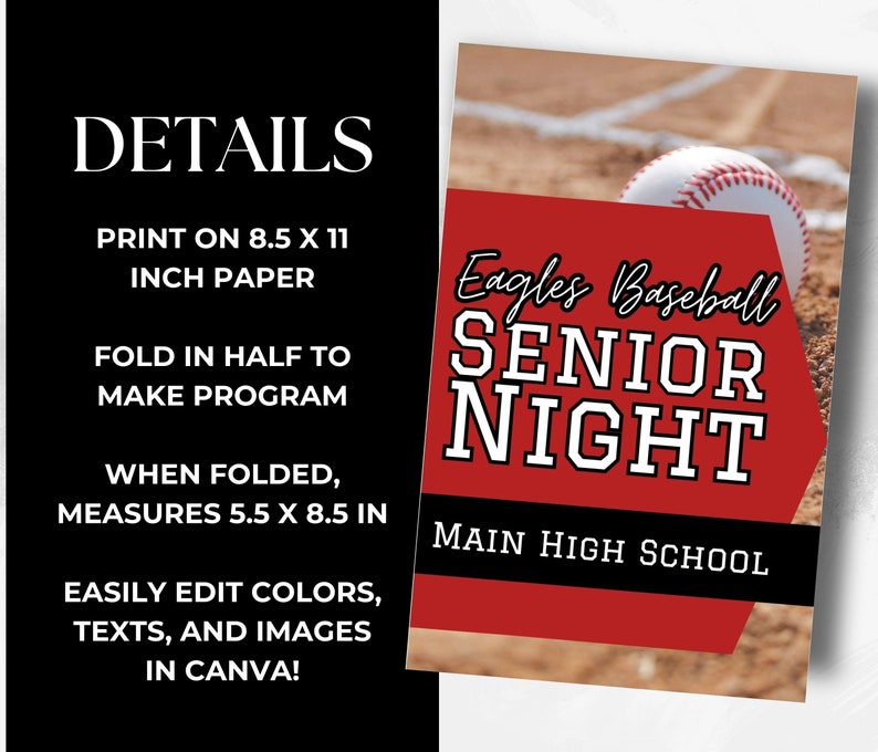 Baseball Senior Night Program Canva Template Senior Game Boys High ...