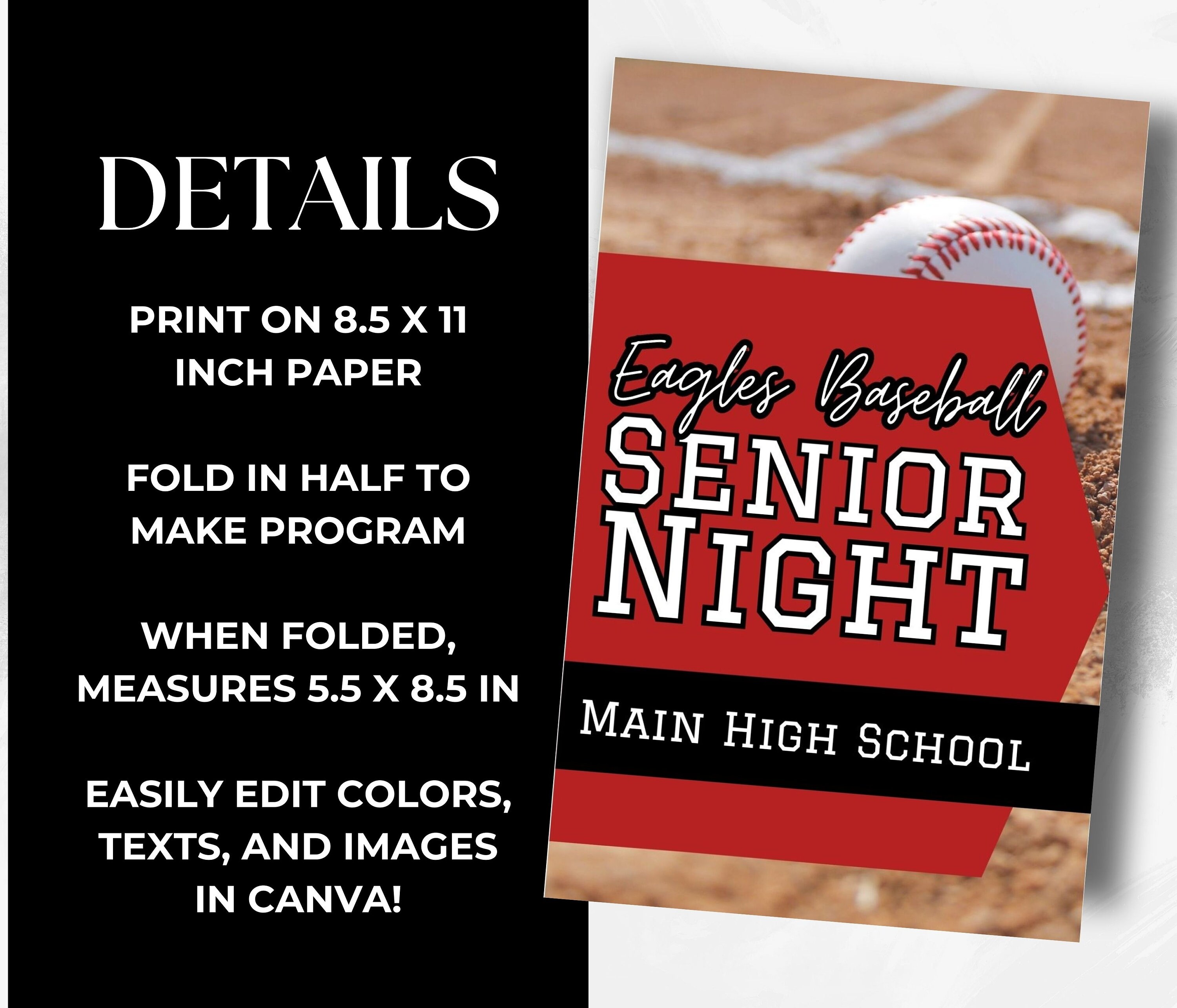 Baseball Senior Night Program Canva Template Senior Game Boys High ...