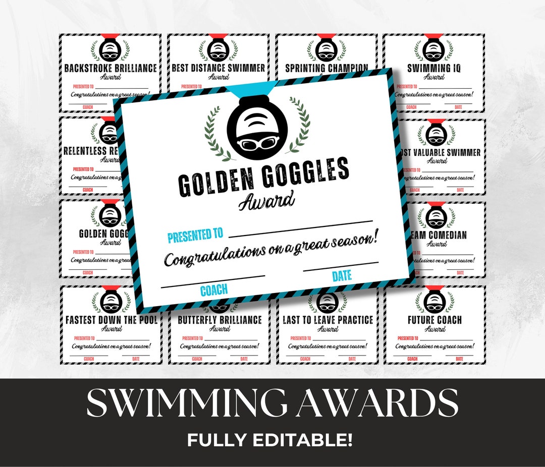 Editable Swimming Award Certificates End of Season Printable Swim Team ...