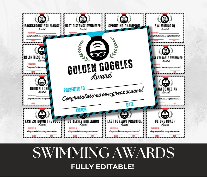 Editable Swimming Award Certificates End of Season Printable Swim Team ...