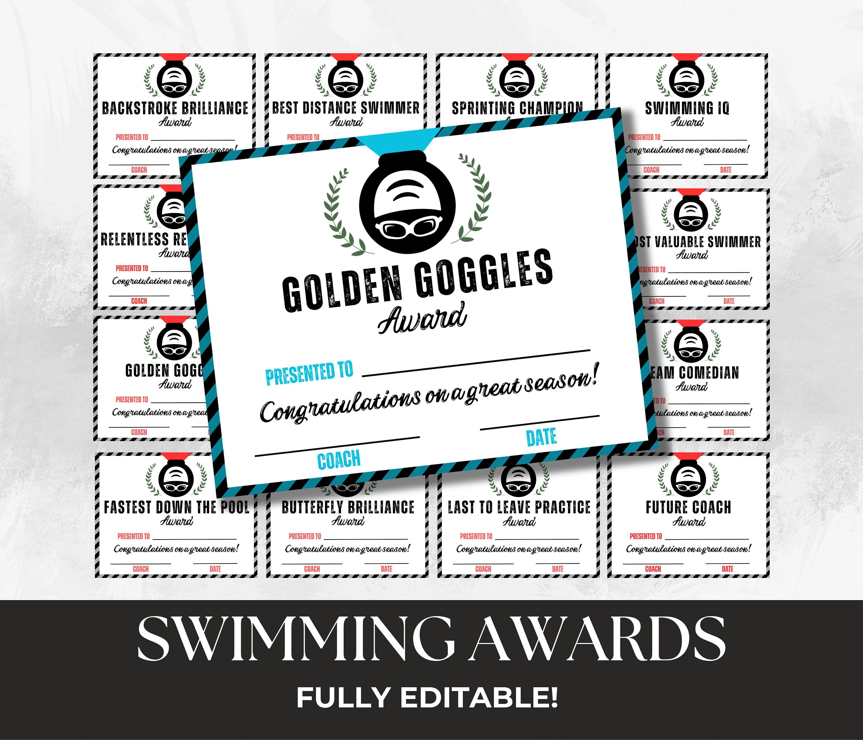 Editable Swimming Award Certificates End of Season Printable Swim Team ...