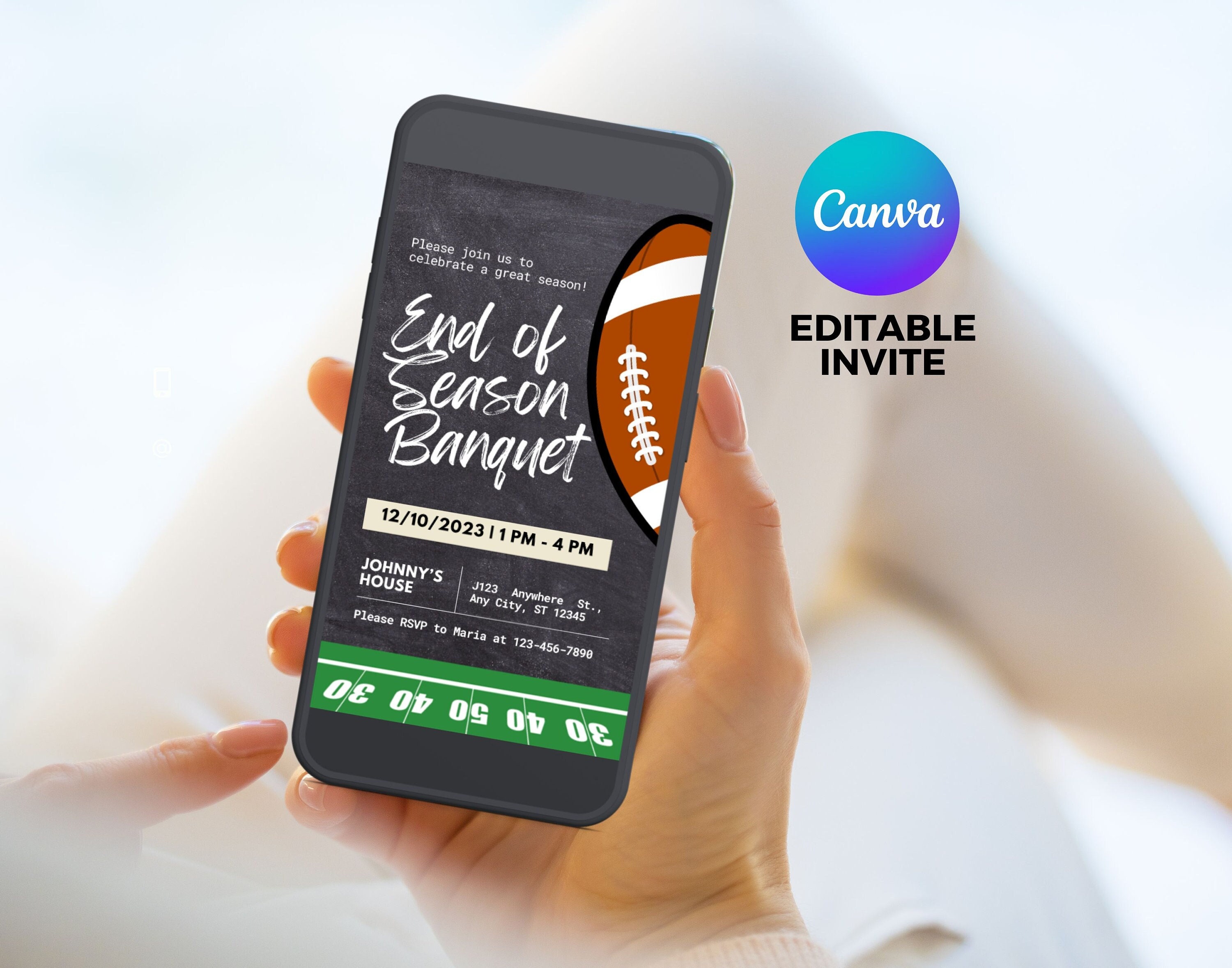 Digital Football Team End of Season Sports Banquet PHONE Invitation ...