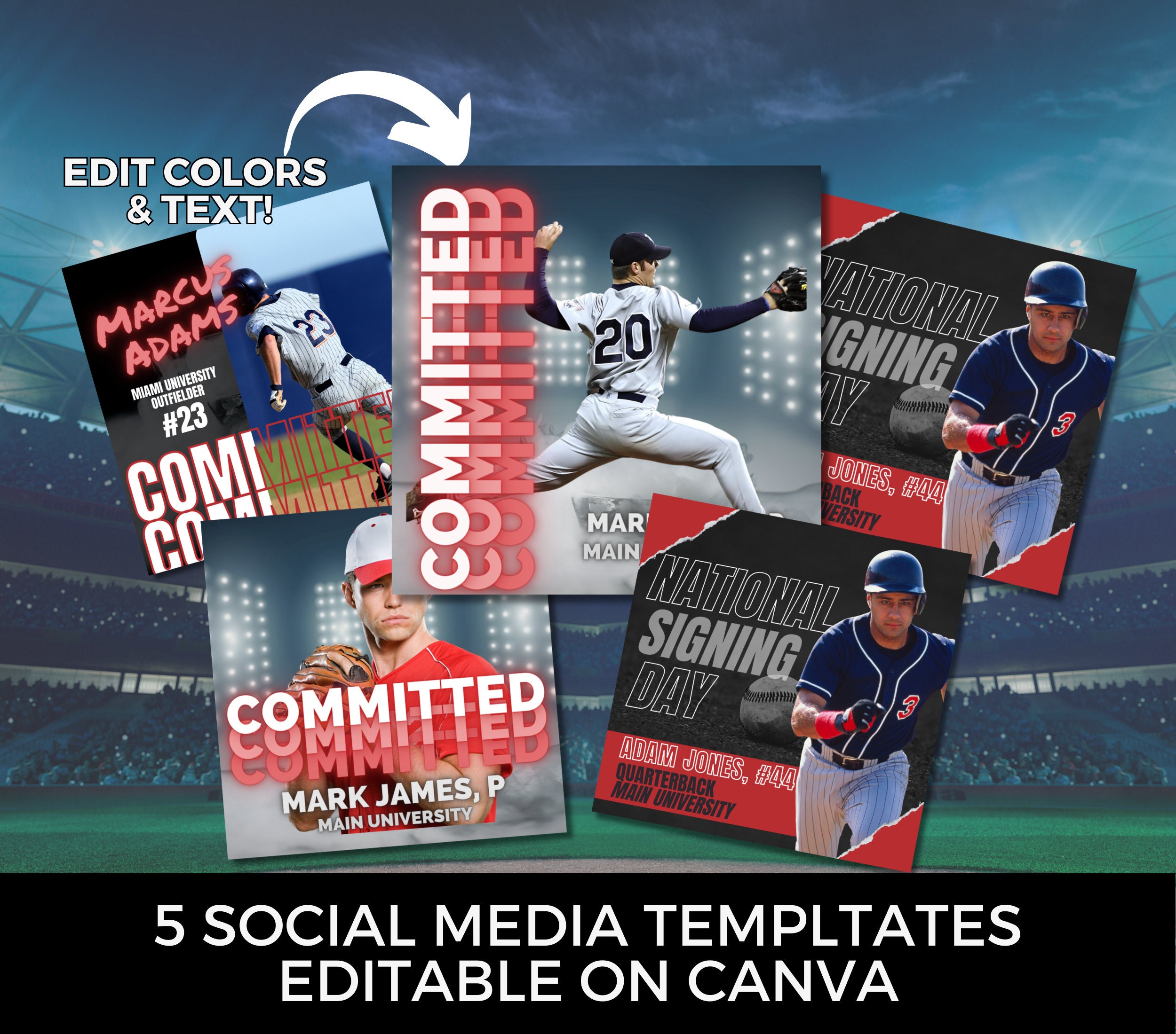 Baseball Committed Editable Social Media Template Canva Signing Day Poster High School Baseball ...