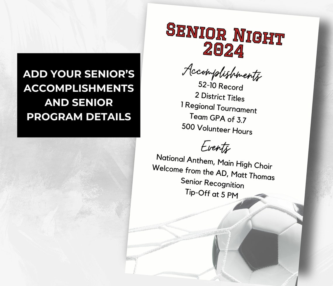 Soccer Senior Night Program Canva Template Senior Game Girls High ...