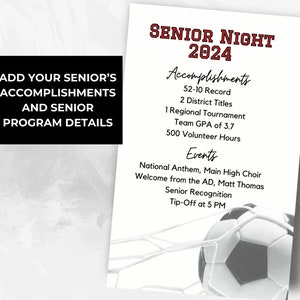 Soccer Senior Night Program Canva Template Senior Game Girls High ...