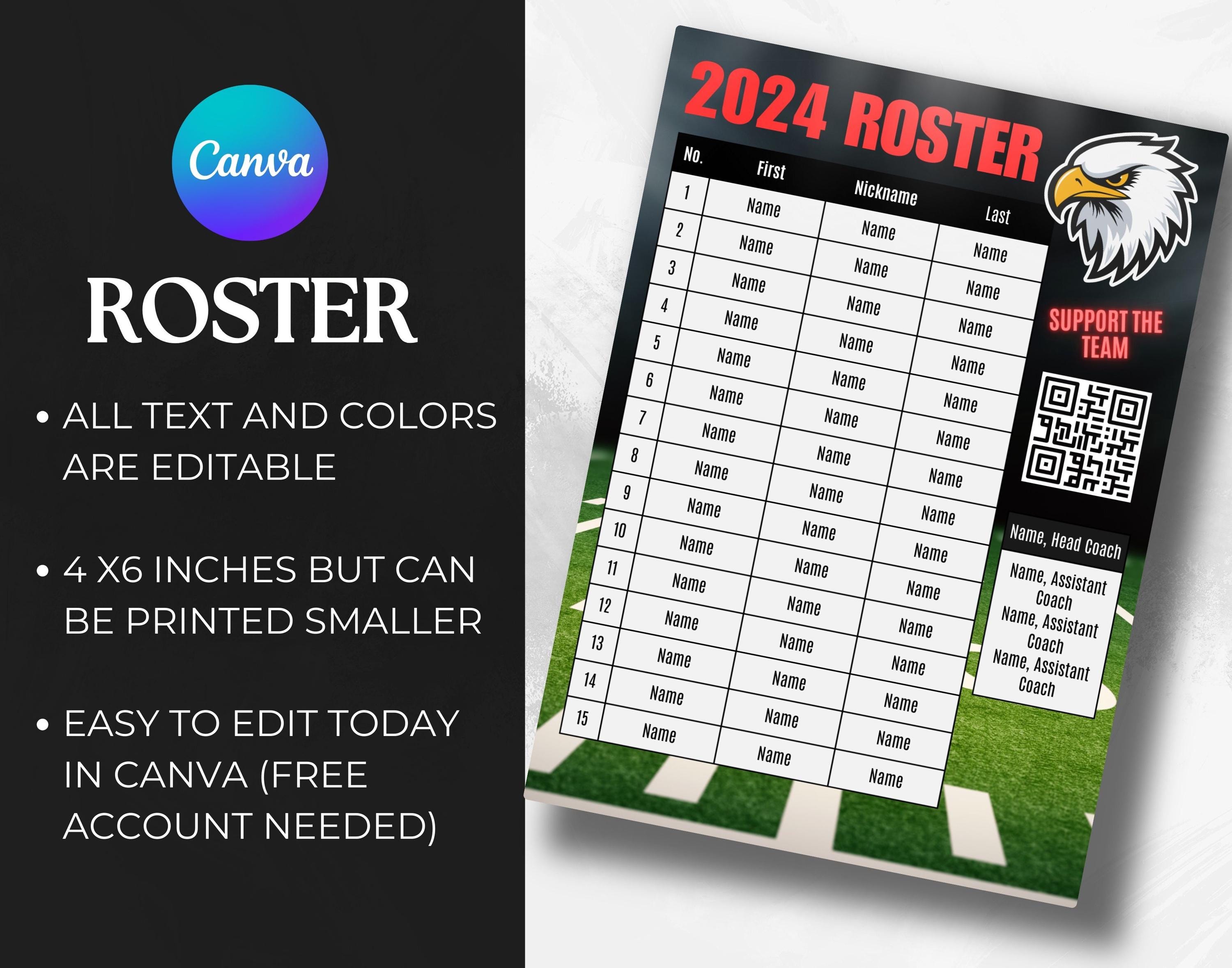 Editable Football Team Roster Canva Template Football Team Player ...