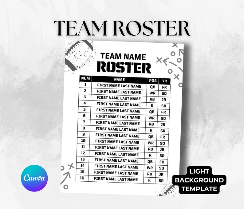 Editable Football Team Roster Canva Template Football Team Player ...
