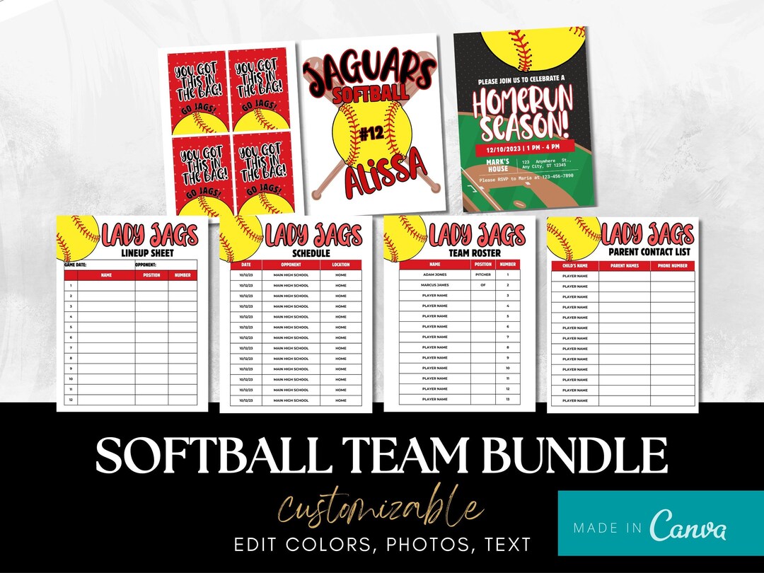 Editable Softball Team Template Bundle Softball Schedule Roster Lineup ...