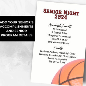 Basketball Senior Night Program Canva Template Senior Game Girls High ...