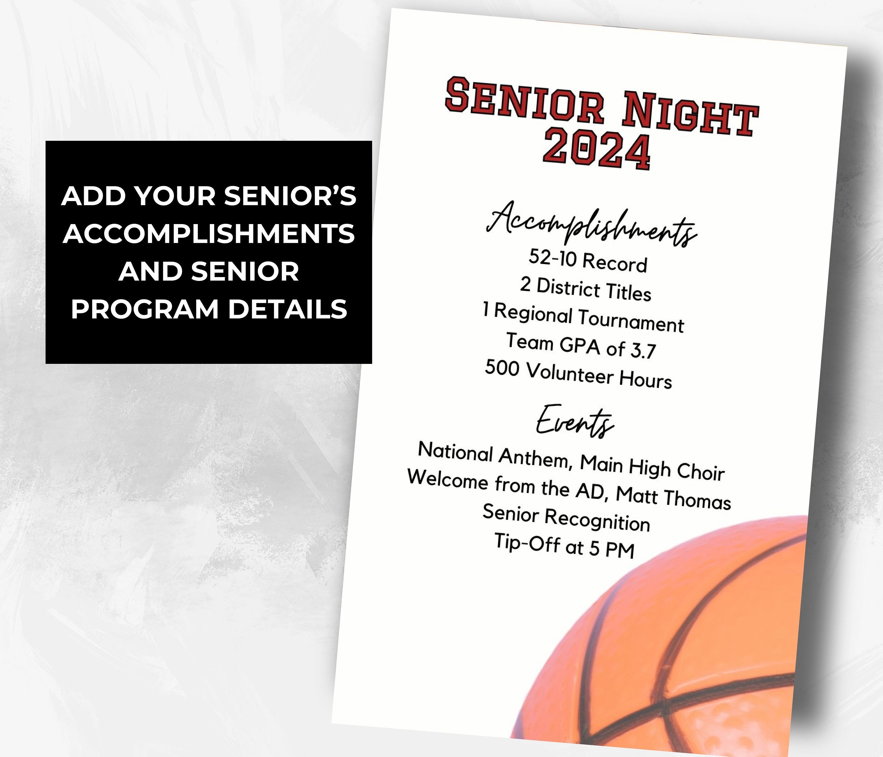 Basketball Senior Night Program Canva Template Senior Game Girls High ...