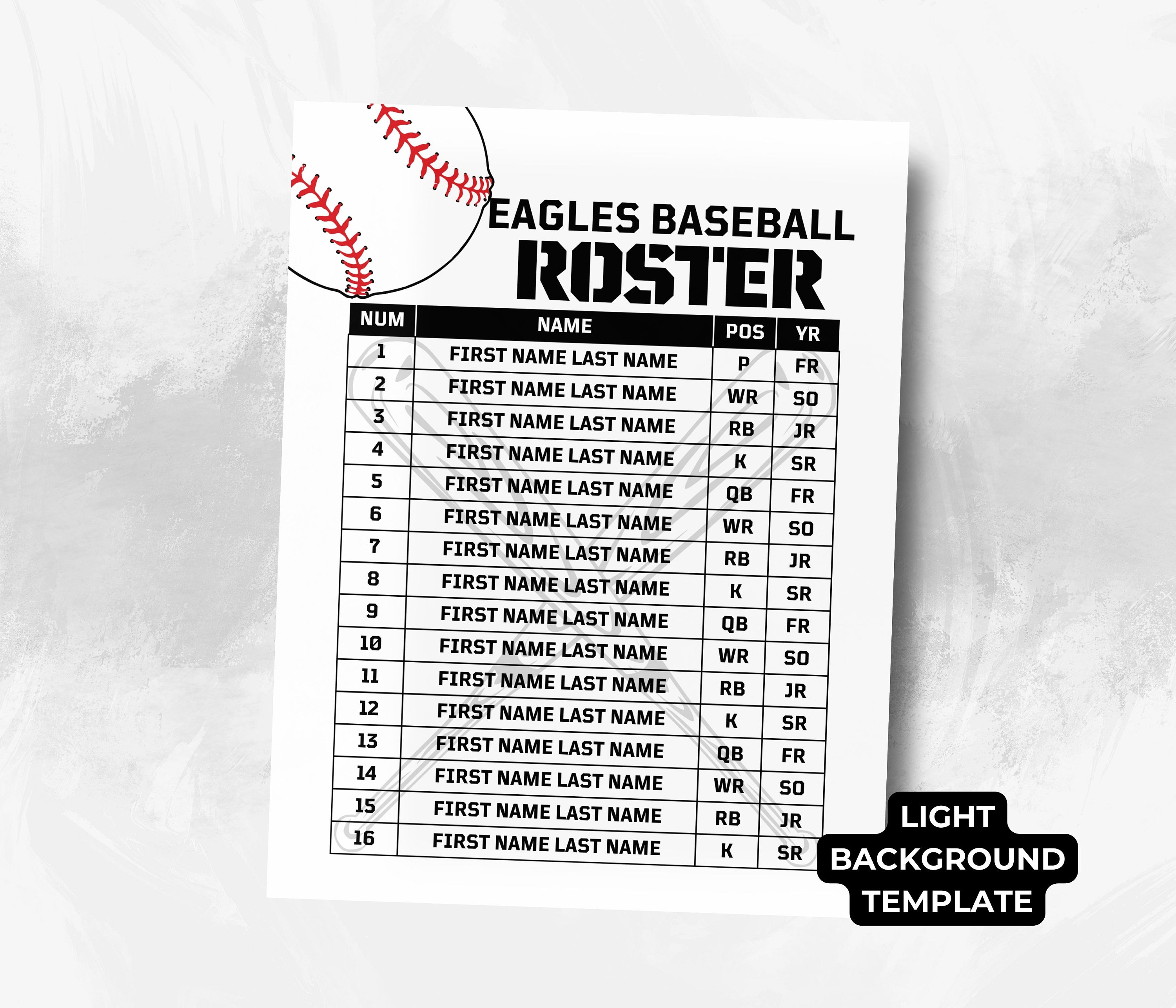 Editable Baseball Team Roster Canva Template Baseball Team Player ...