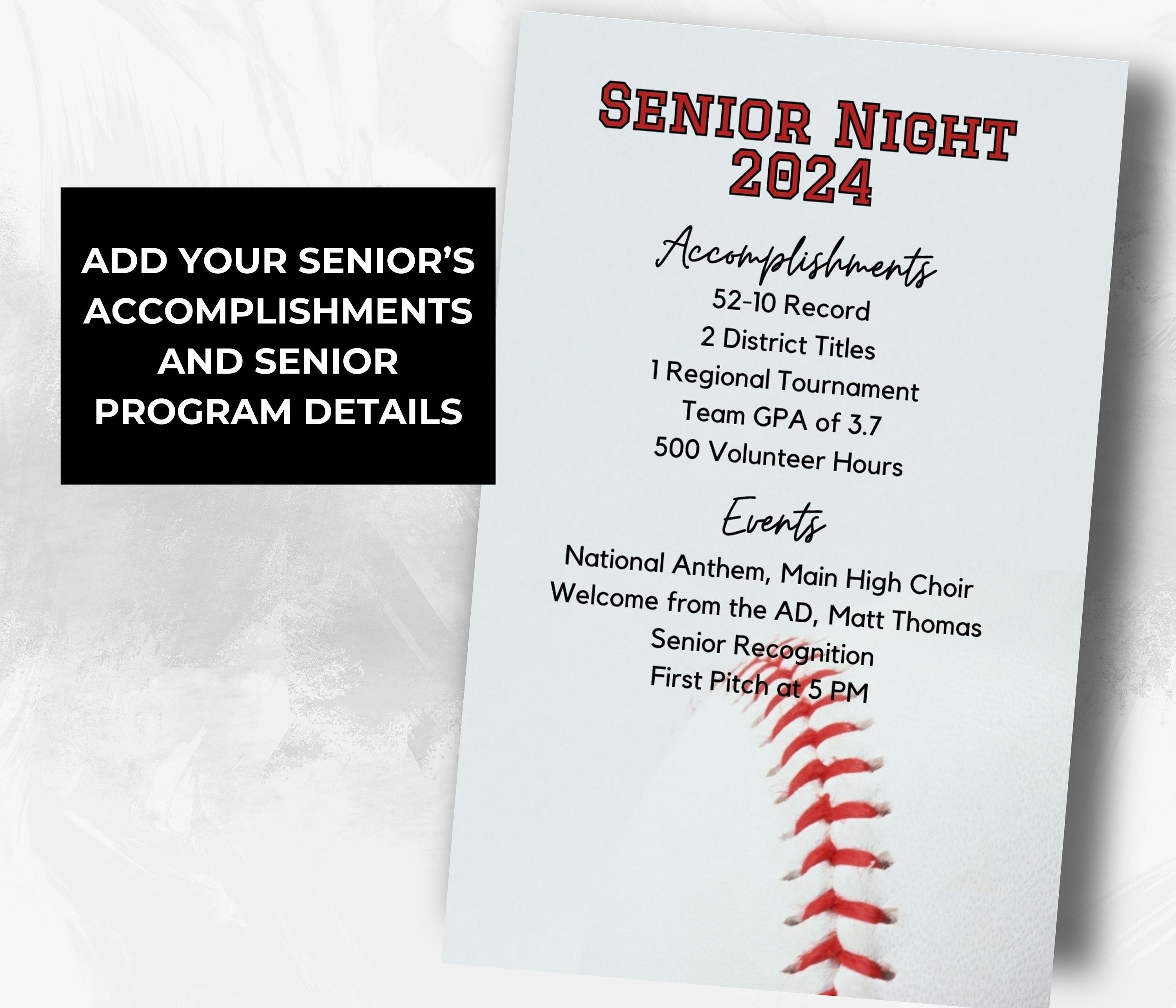 Baseball Senior Night Program Canva Template Senior Game Boys High ...