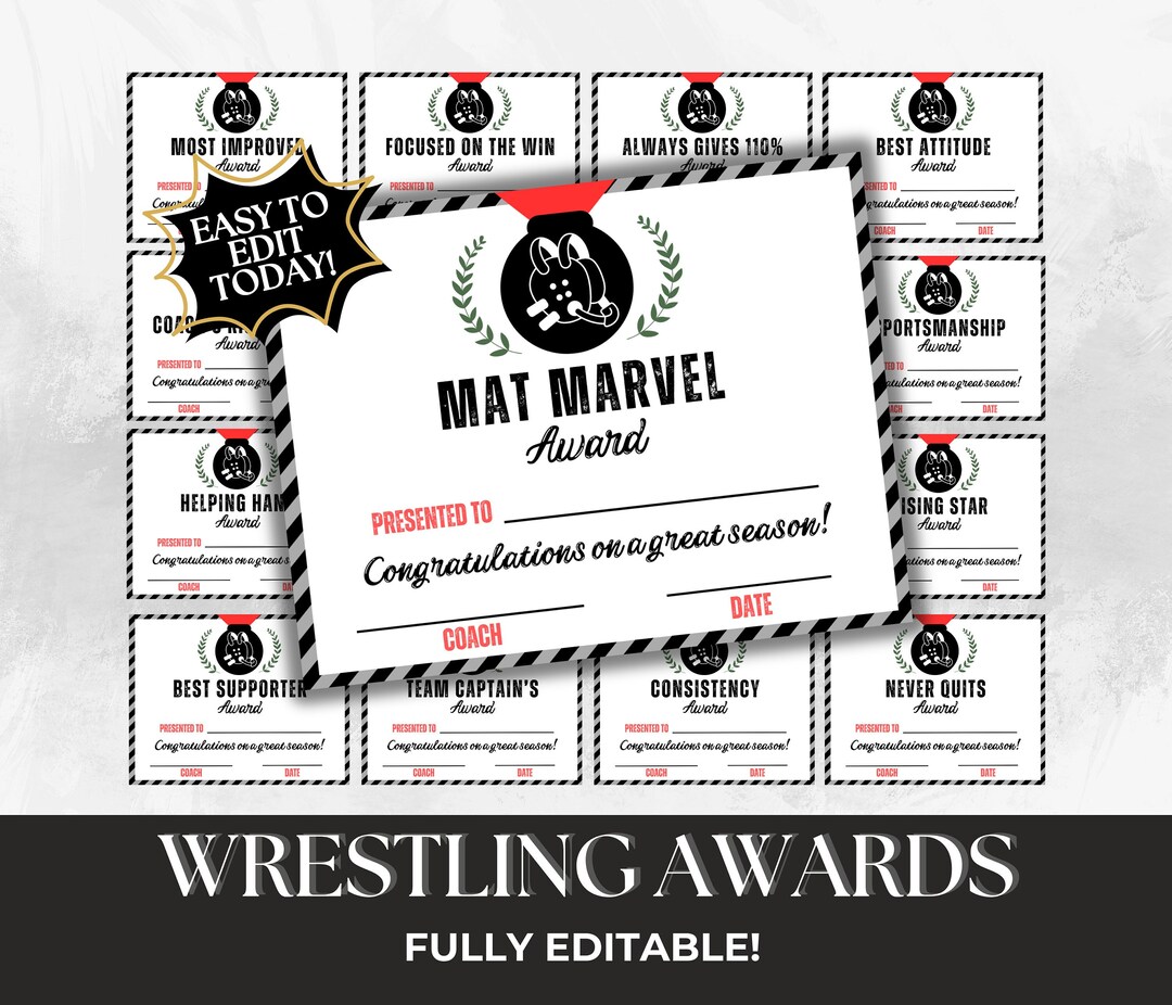 Editable Wrestling Award Certificates End of Season Printable Wrestling ...