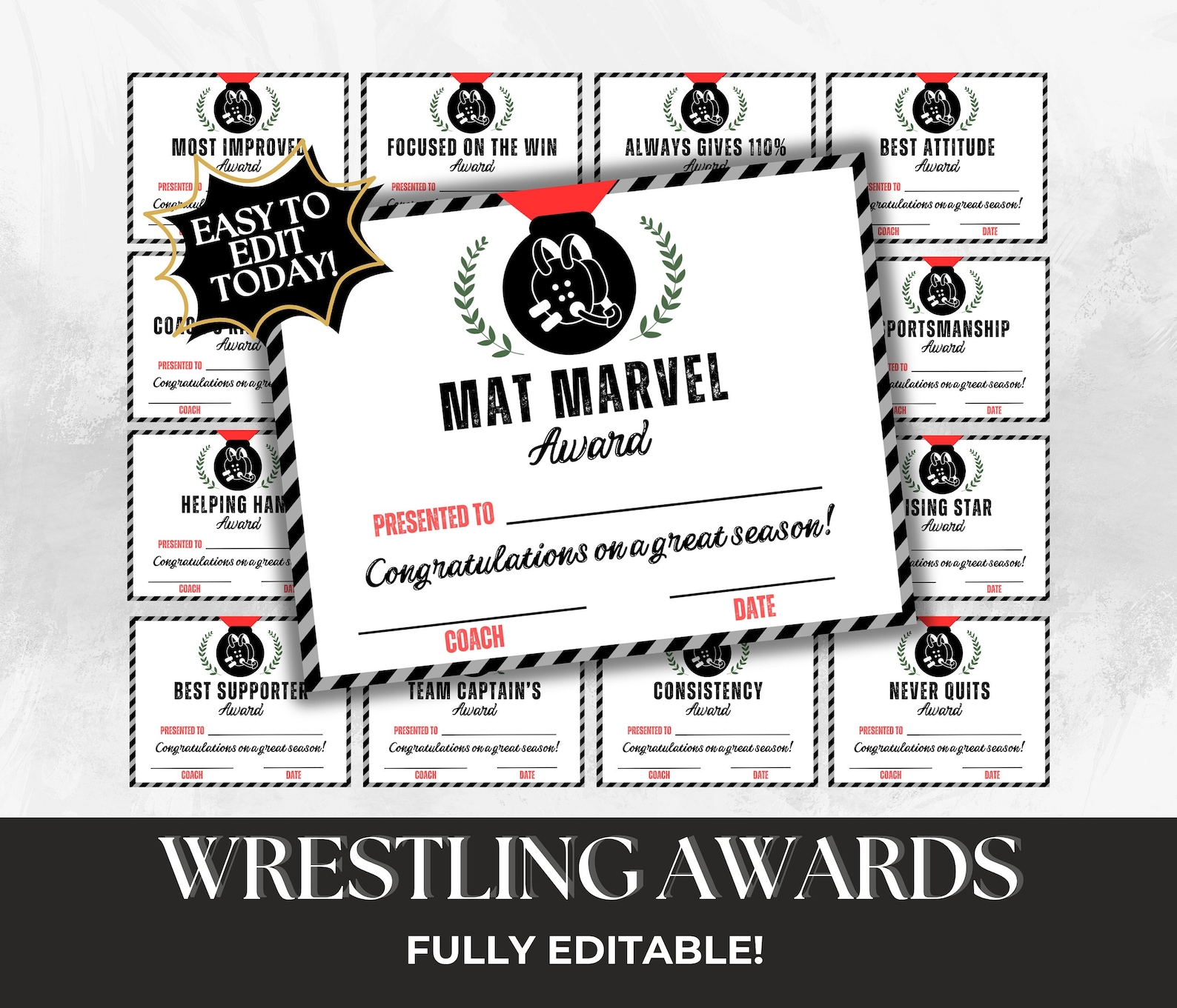 Editable Wrestling Award Certificates End of Season Printable Wrestling ...