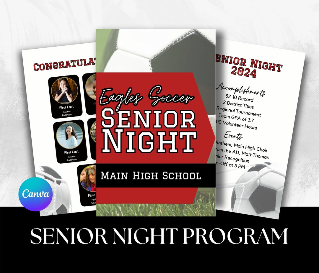 Soccer Senior Night Program Canva Template Senior Game Girls High School Soccer Team Editable ...