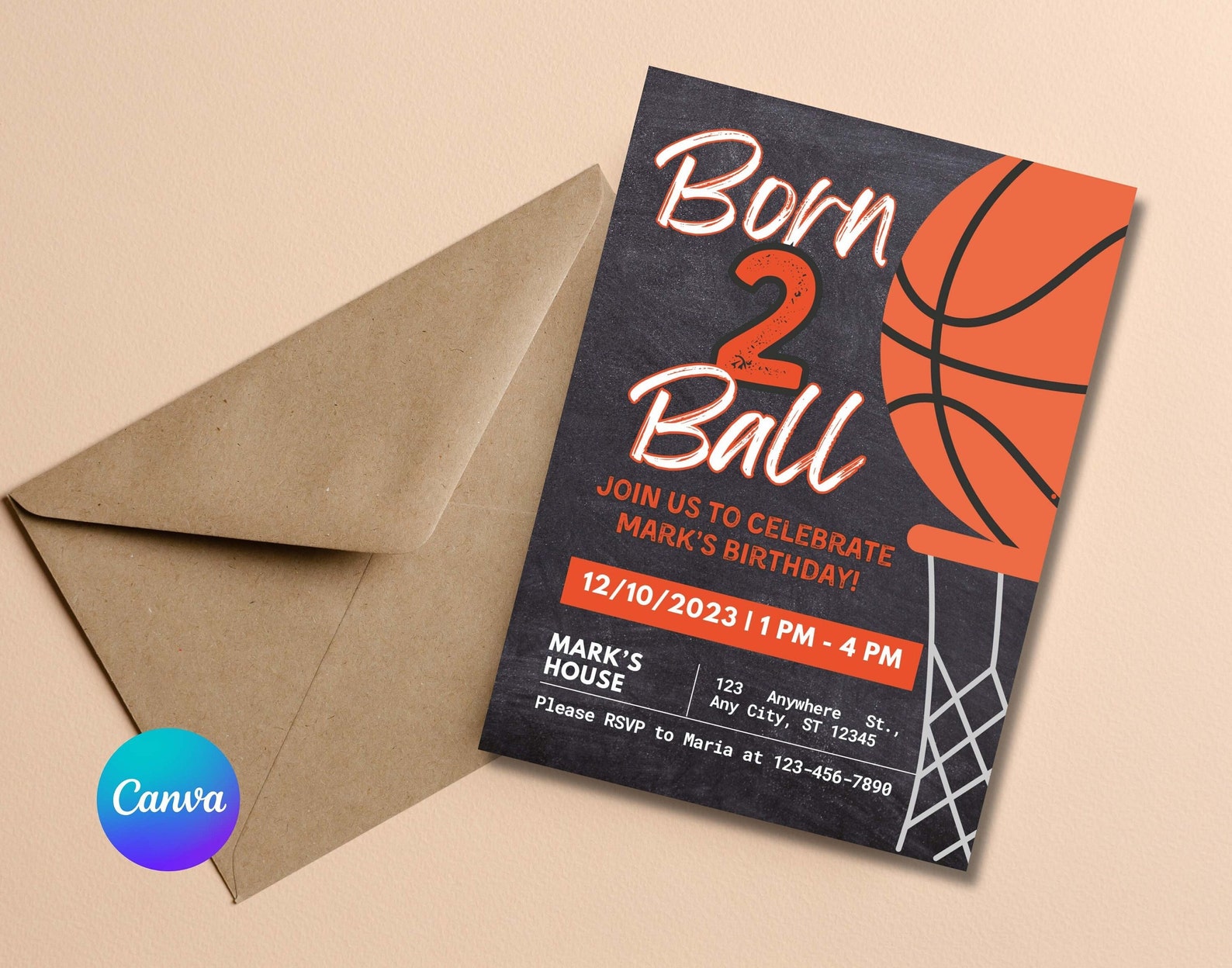 Born 2 Ball Second Birthday Invitation Canva Template Printable ...