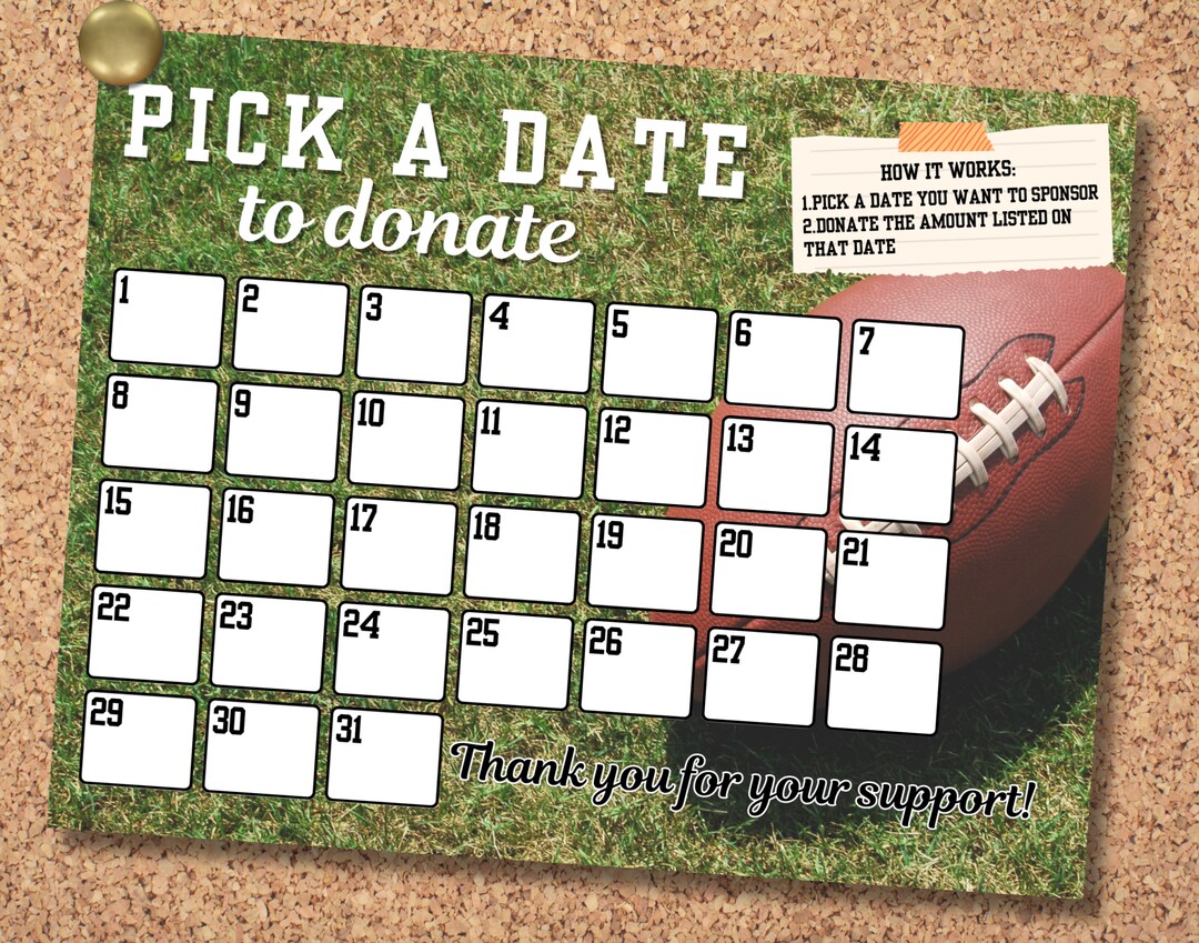 Editable Pick a Date Donation Football Calendar Canva Template Instant ...