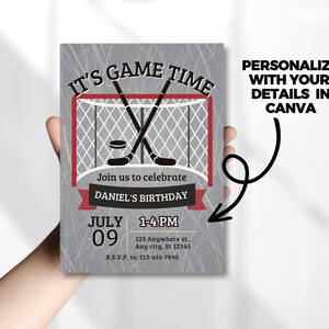 Hockey Birthday Party Invitation Canva Template Printable Kids Ice ...