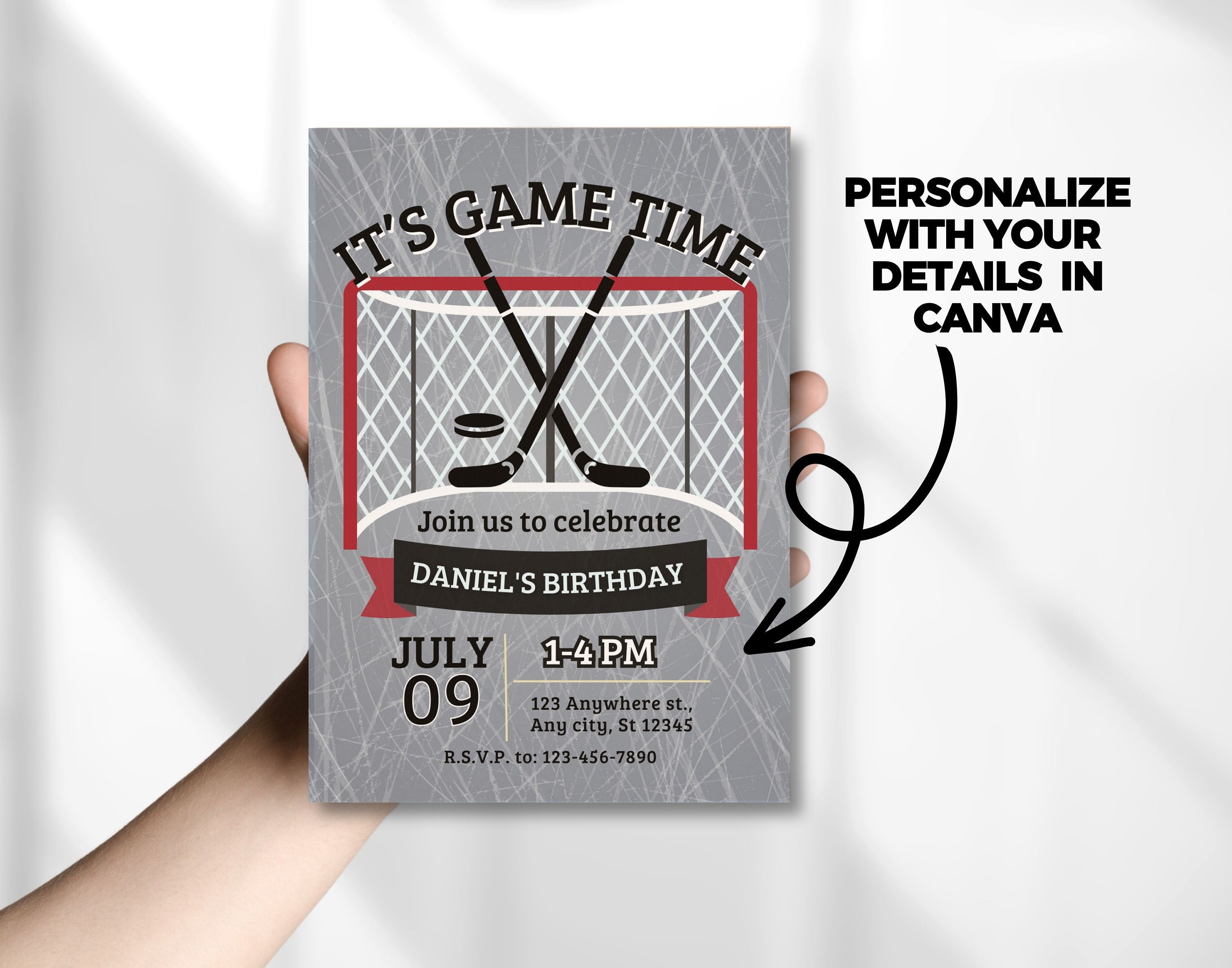 Hockey Birthday Party Invitation Canva Template Printable Kids Ice ...