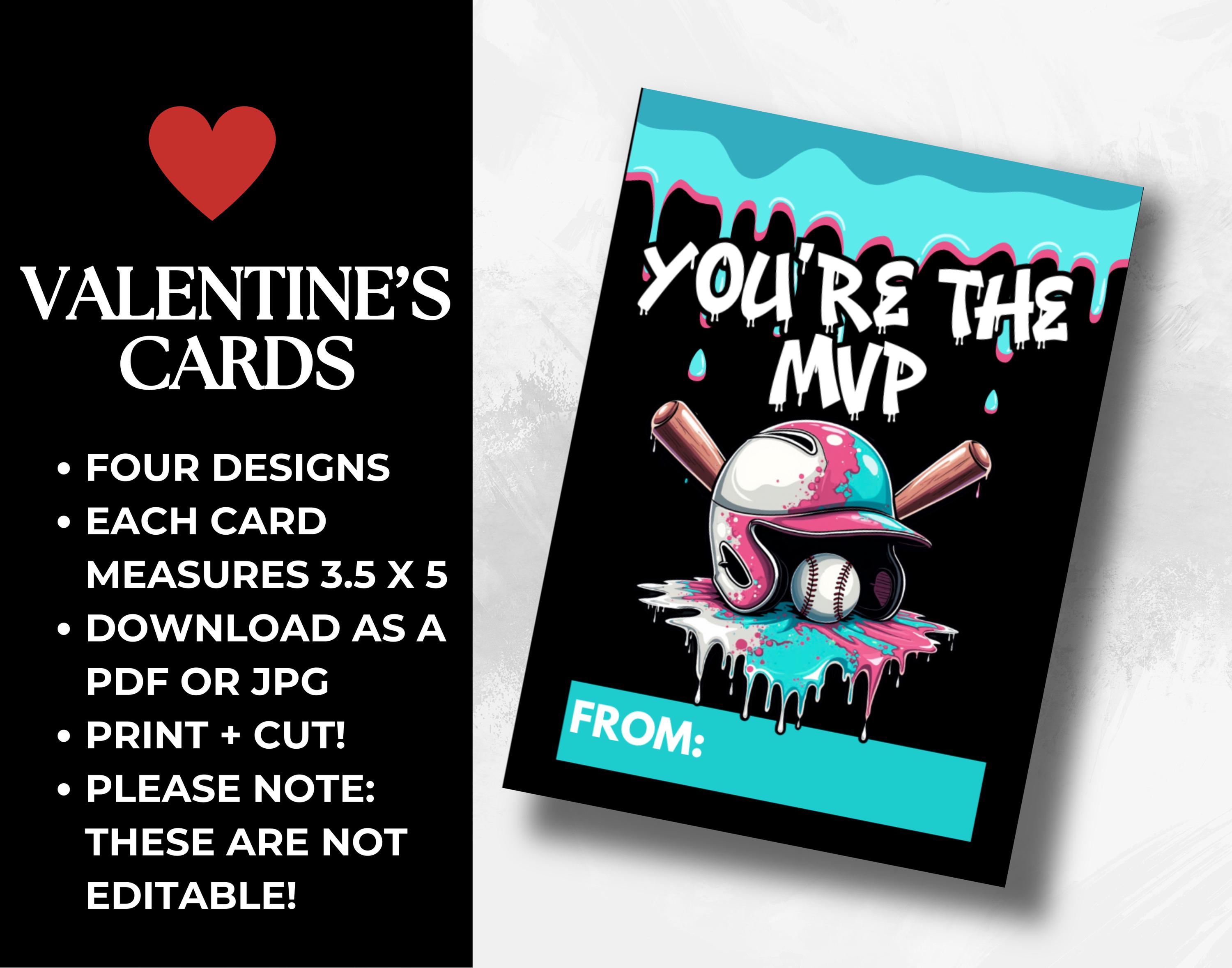 Baseball Drip Valentine's Day Cards: Printable Sports Valentine's Day ...