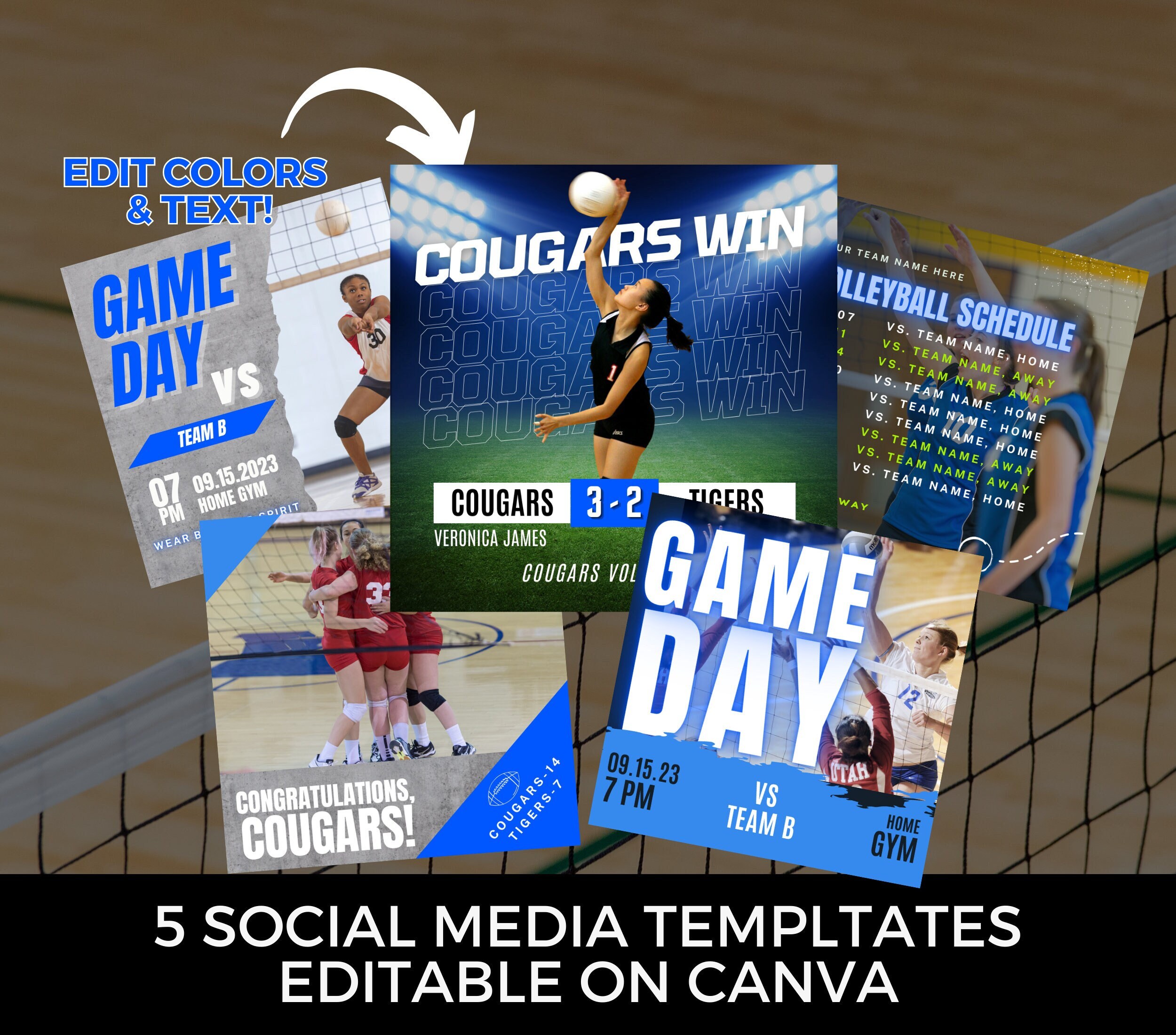Editable Volleyball Social Media Graphics Template DIY Canva Volleyball ...