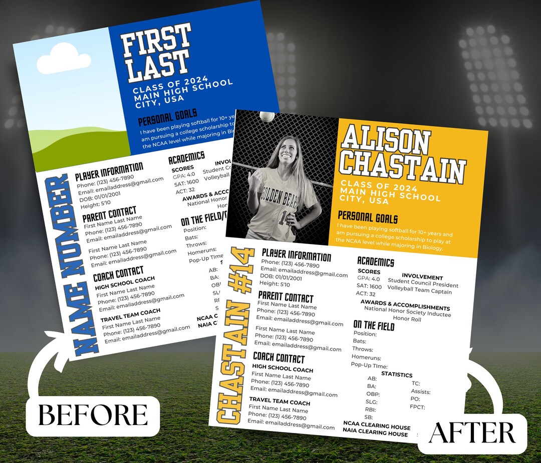Athlete Template Profile Sheet Photo College Recruiting Editable Canva ...