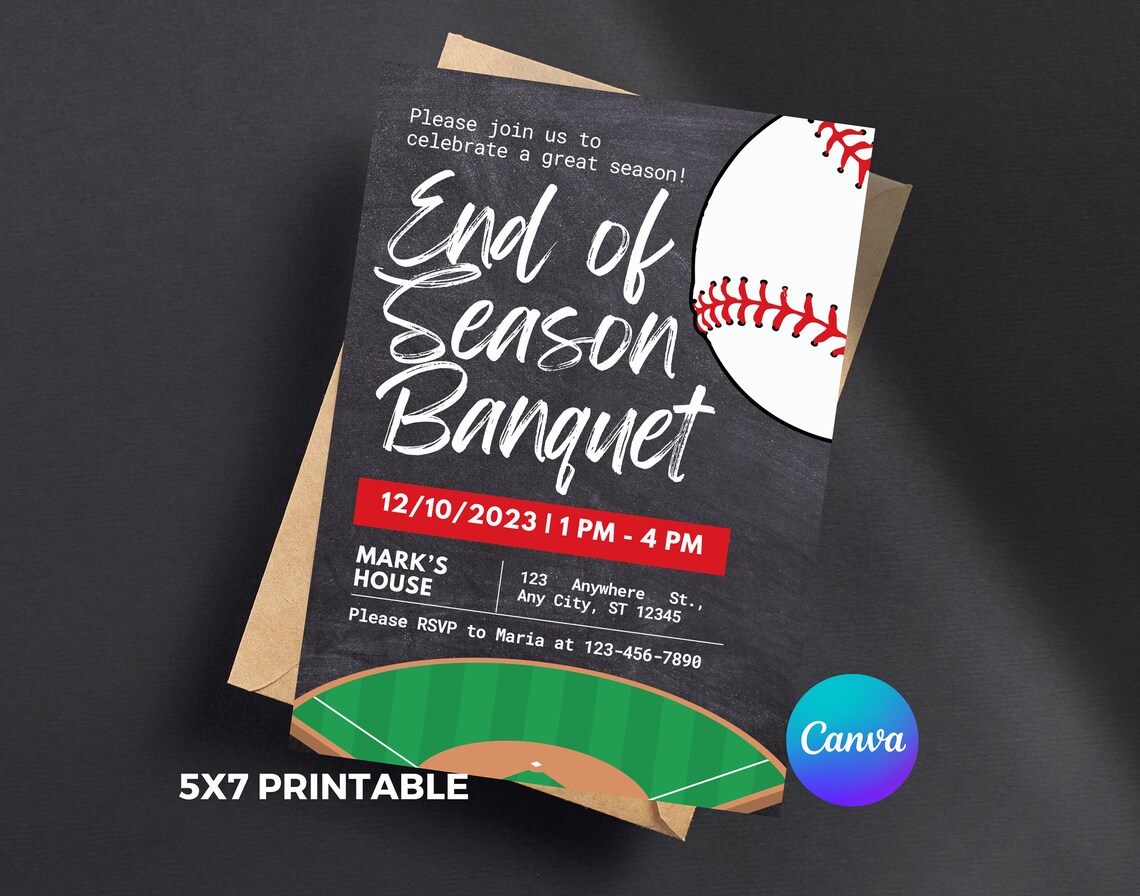 Printable Baseball Team End of Season Sports Banquet Invitation Canva ...