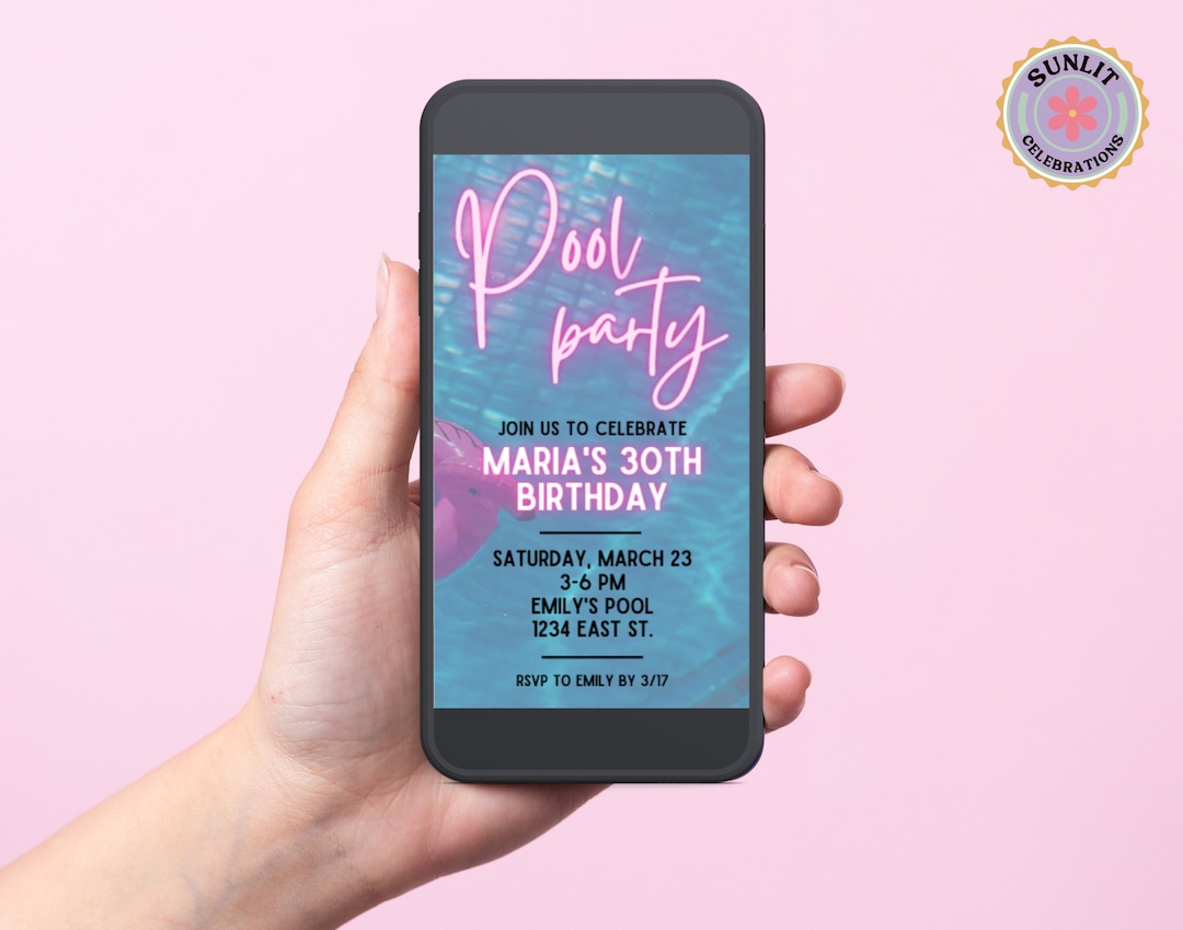 Video Pool Party Phone Text Invitation Adult Teenager Pool Party ...