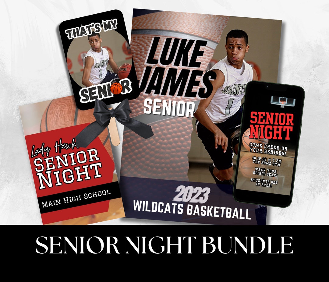Basketball Senior Night Bundle Invitation Program Canva Template Senior ...