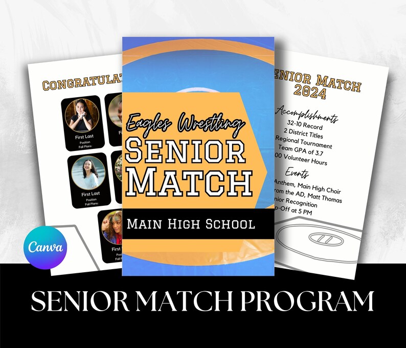 Wrestling Senior Match Program Canva Template Senior Game Girls ...