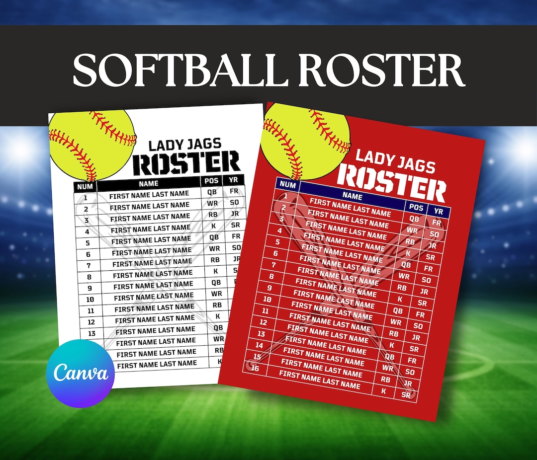 Editable Softball Team Roster Canva Template Softball Team Player ...