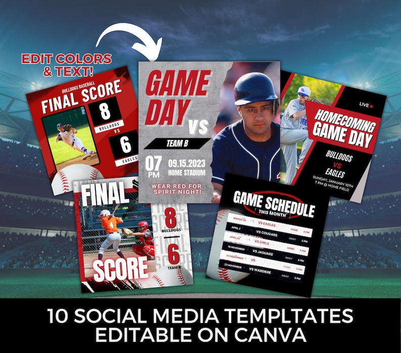 Editable Baseball Team Social Media Graphics Template Canva Baseball ...