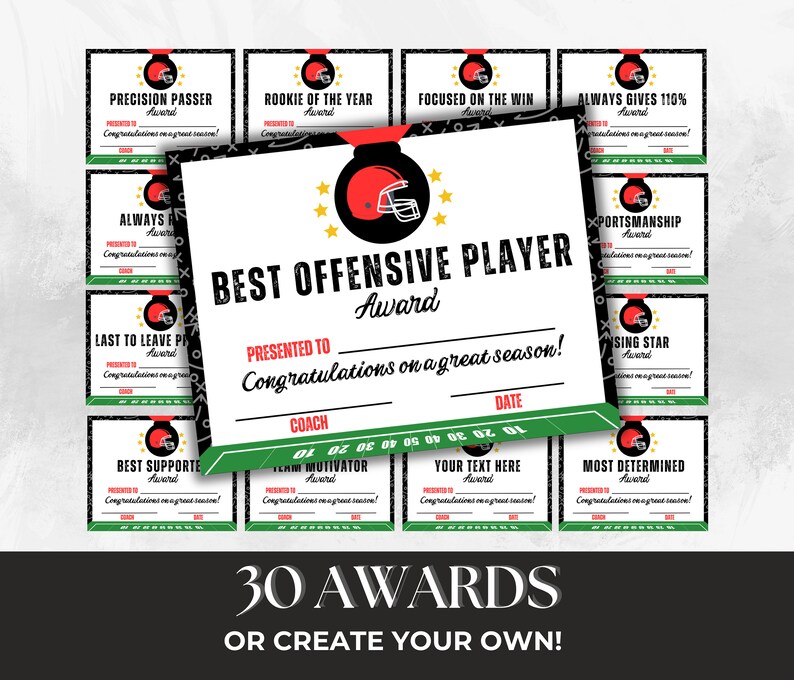 Editable Football Award Certificates End of Season Printable Football ...