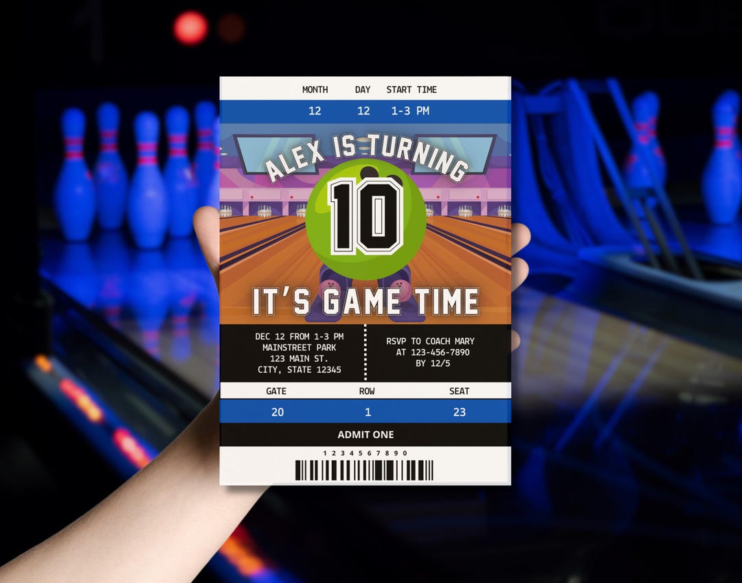 Bowling Ticket Invitation Template Bowling Birthday Party Instant ...