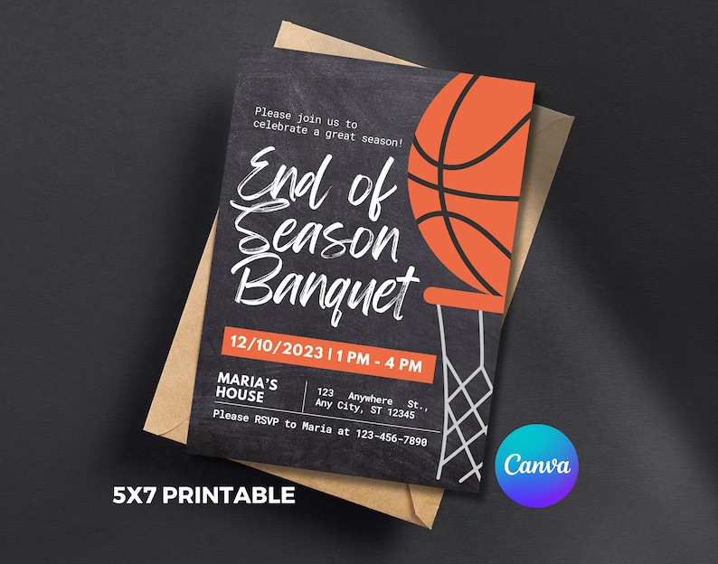 Printable Basketball Team End of Season Sports Banquet Invitation Canva ...