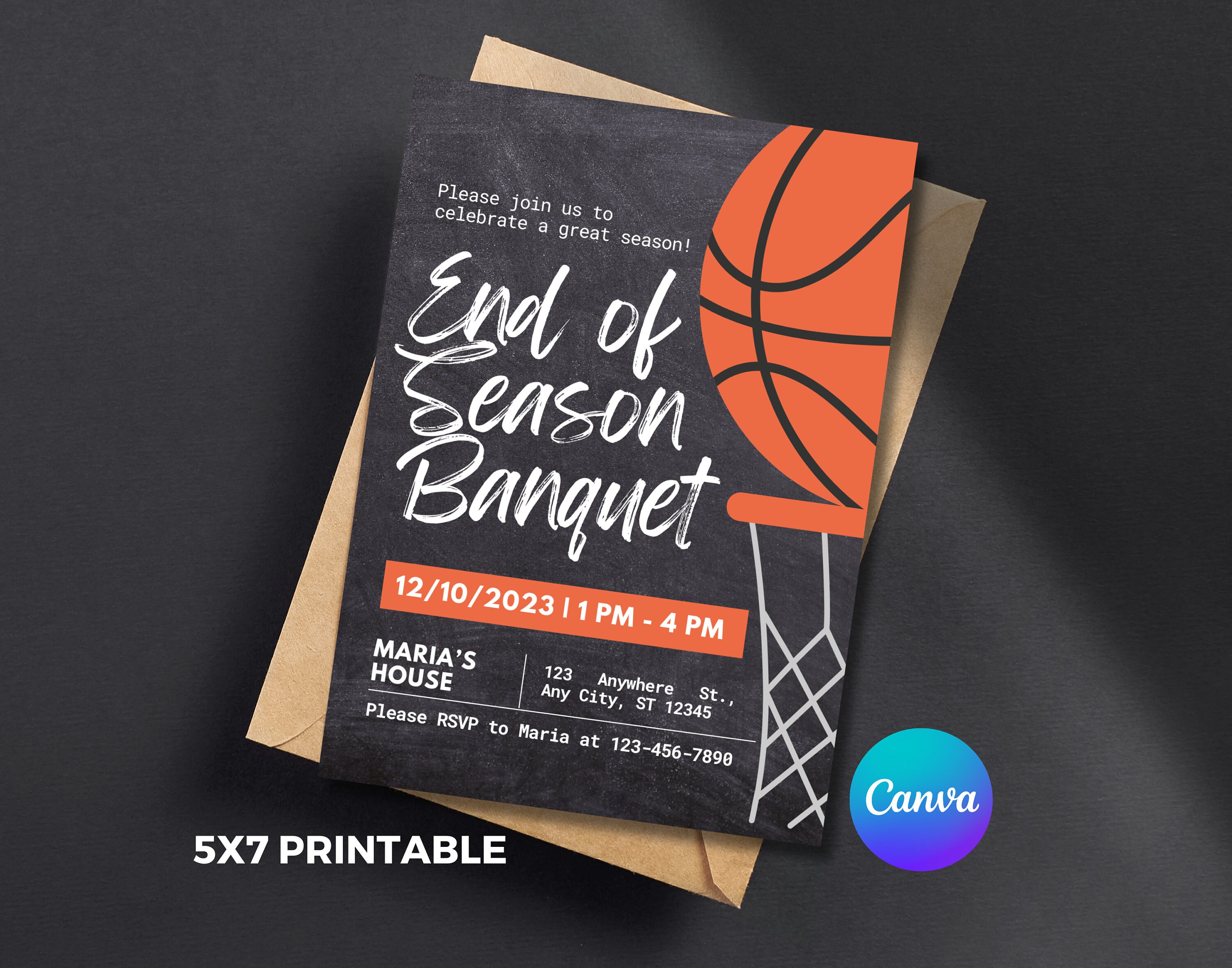 Printable Basketball Team End of Season Sports Banquet Invitation Canva ...