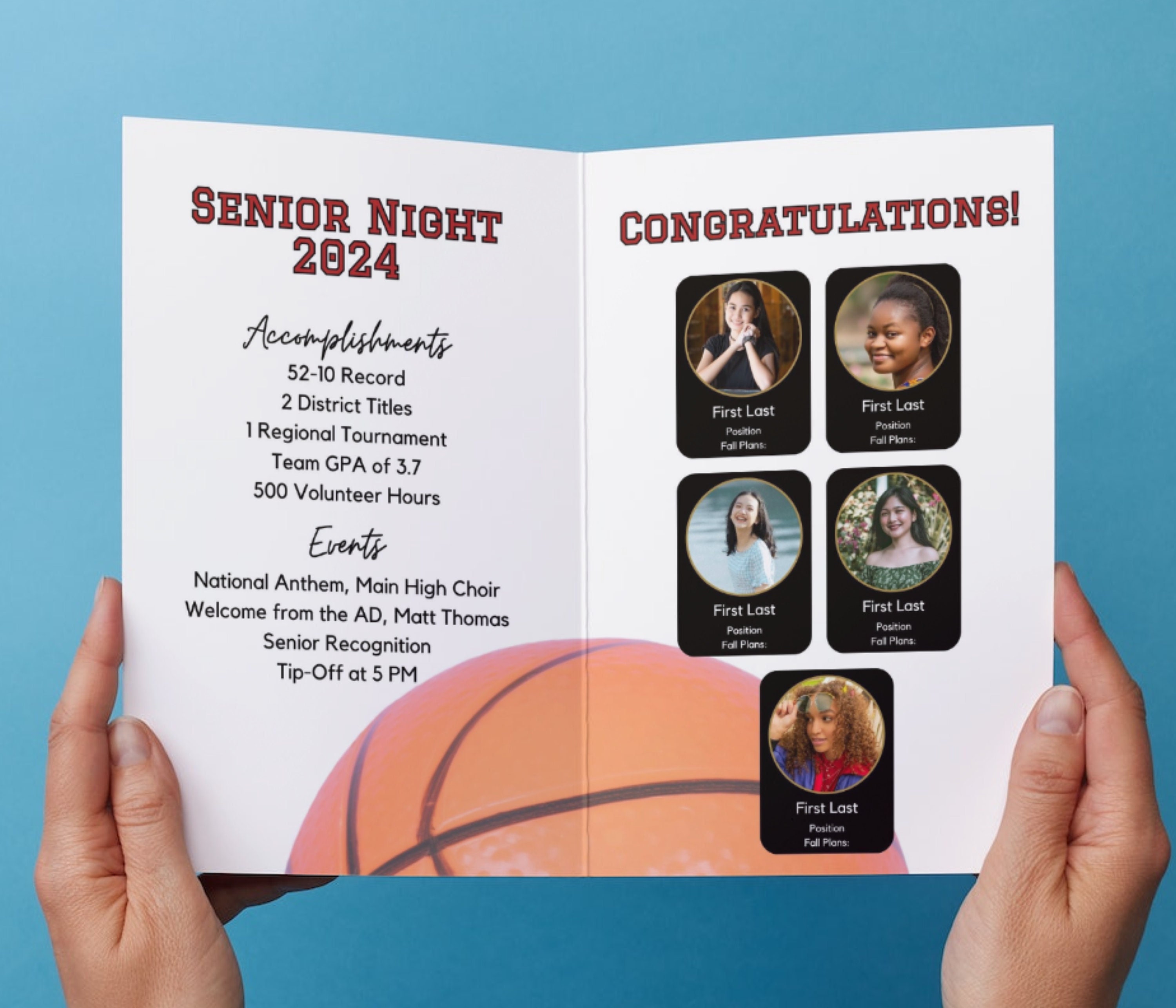 Basketball Senior Night Program Canva Template Senior Game Girls High ...