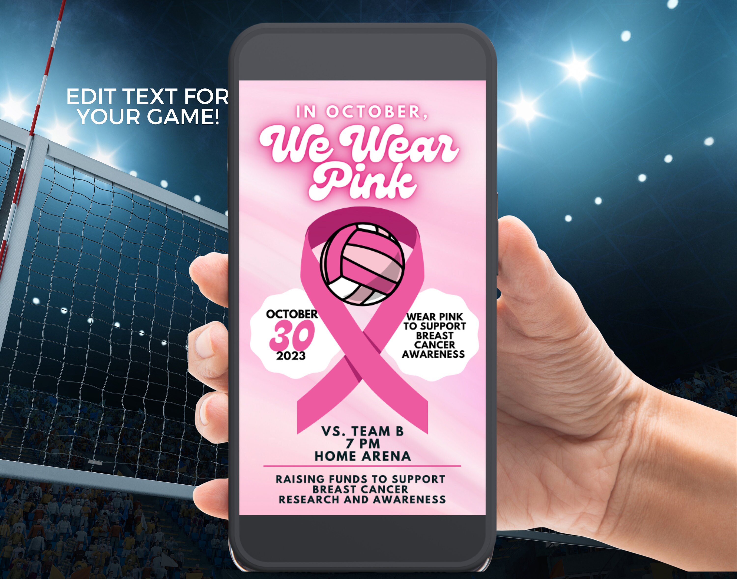 Volleyball Breast Cancer Awareness Game Phone Invitation - Etsy