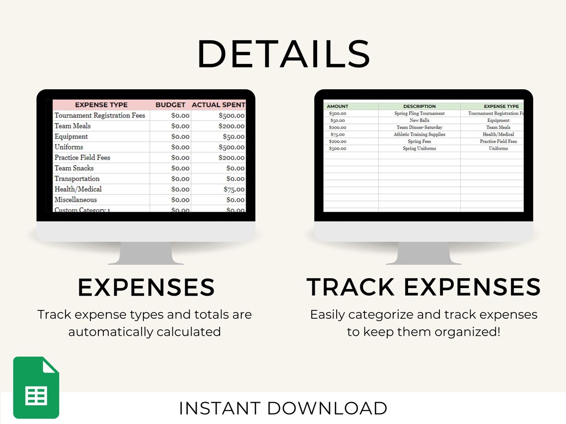 Sports Team Expense Tracker Budget Template Spreadsheet Youth Sports ...